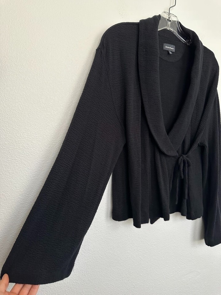 RicherPoorer Women's Bounce Knit Wrap Top Cardigan Black Relaxed Size ...