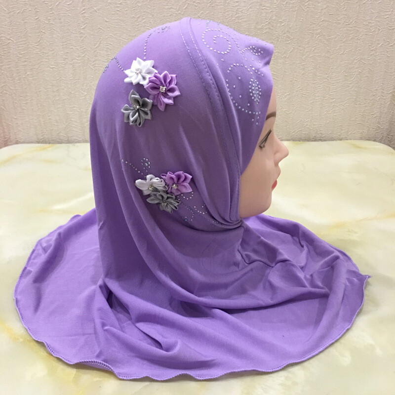 Muslim Kids Long Scarf Floral Hijab Headscarf Wrap Islam Amira hats ...