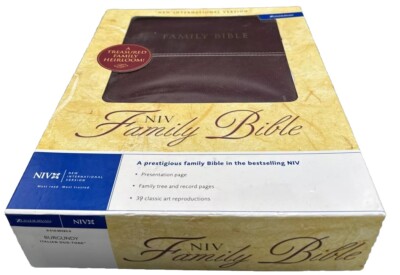 Zondervan NIV Large Family Bible Leather Bound Burgundy Italian Duo ...