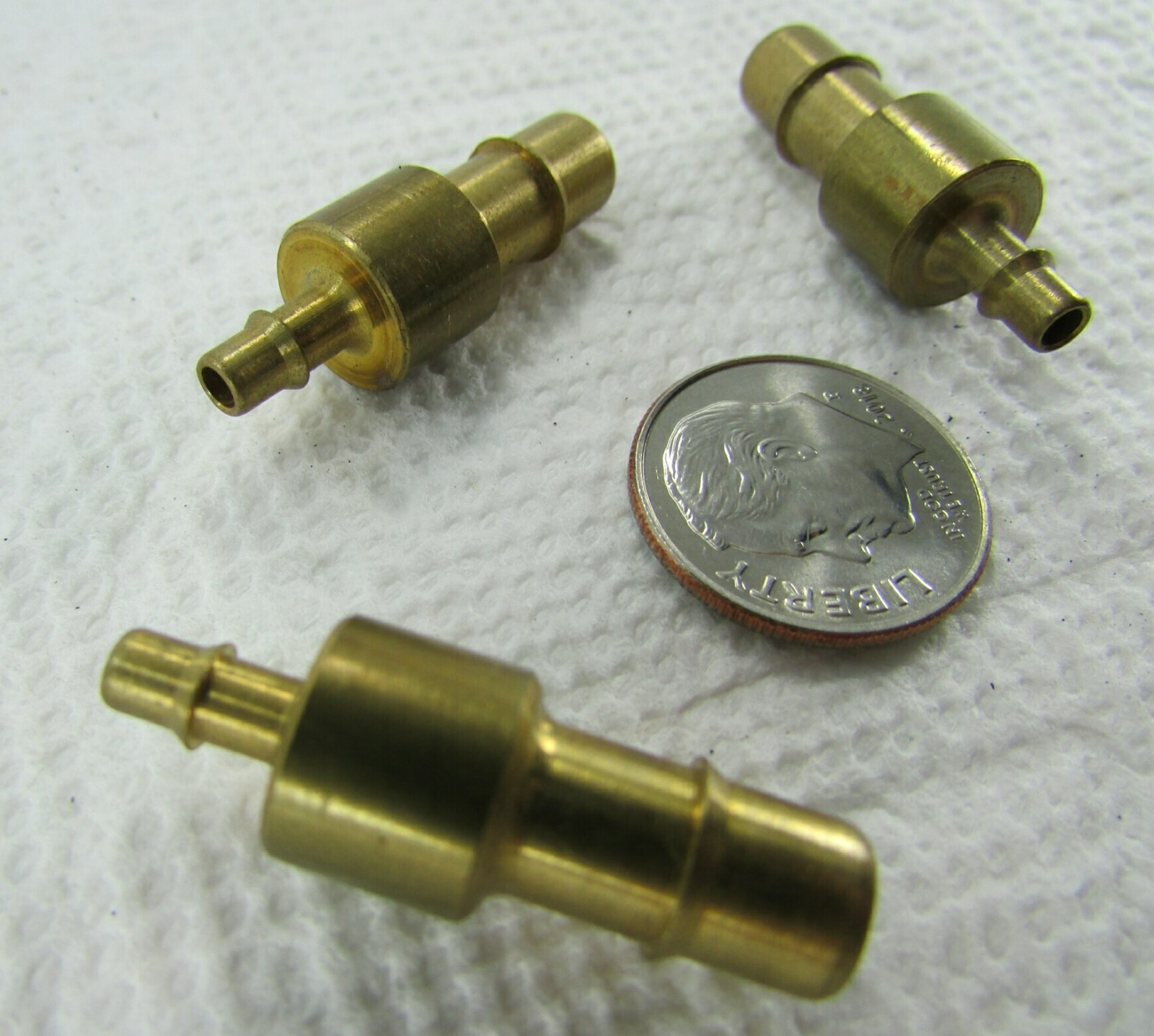 3 Miniature Solid Brass 1/8" x 1/4" Hose Barb Reducers Pneumatic ...