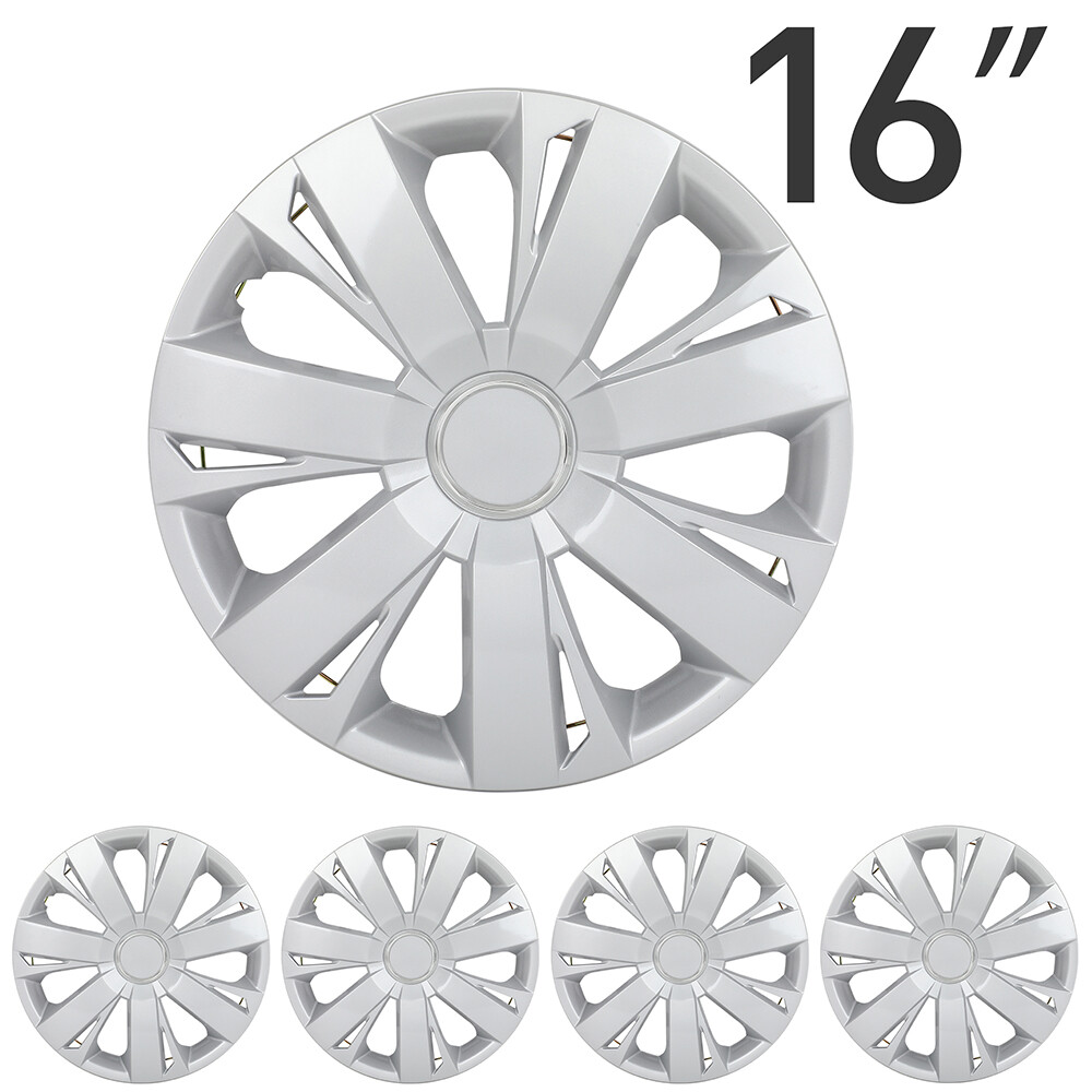 4 Pcs 16 inch Hub Caps Plastic Rim Covers Silver Wheel Kit Fits All ...