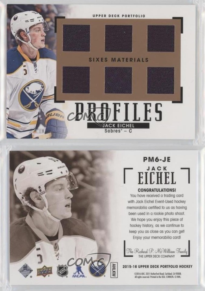 2015-16 Portfolio Profiles Materials Sixes Jerseys Jack Eichel Rookie ...