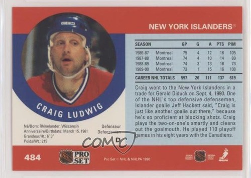 1990-91 Pro Set Craig Ludwig #484 | eBay