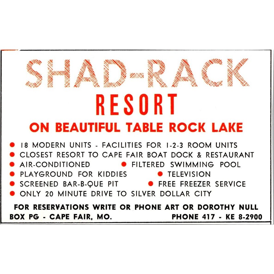 Shad-Rack Resort Cape Fair MO 1969 Ozark Playground AR MO Ad SAH3-M10 ...