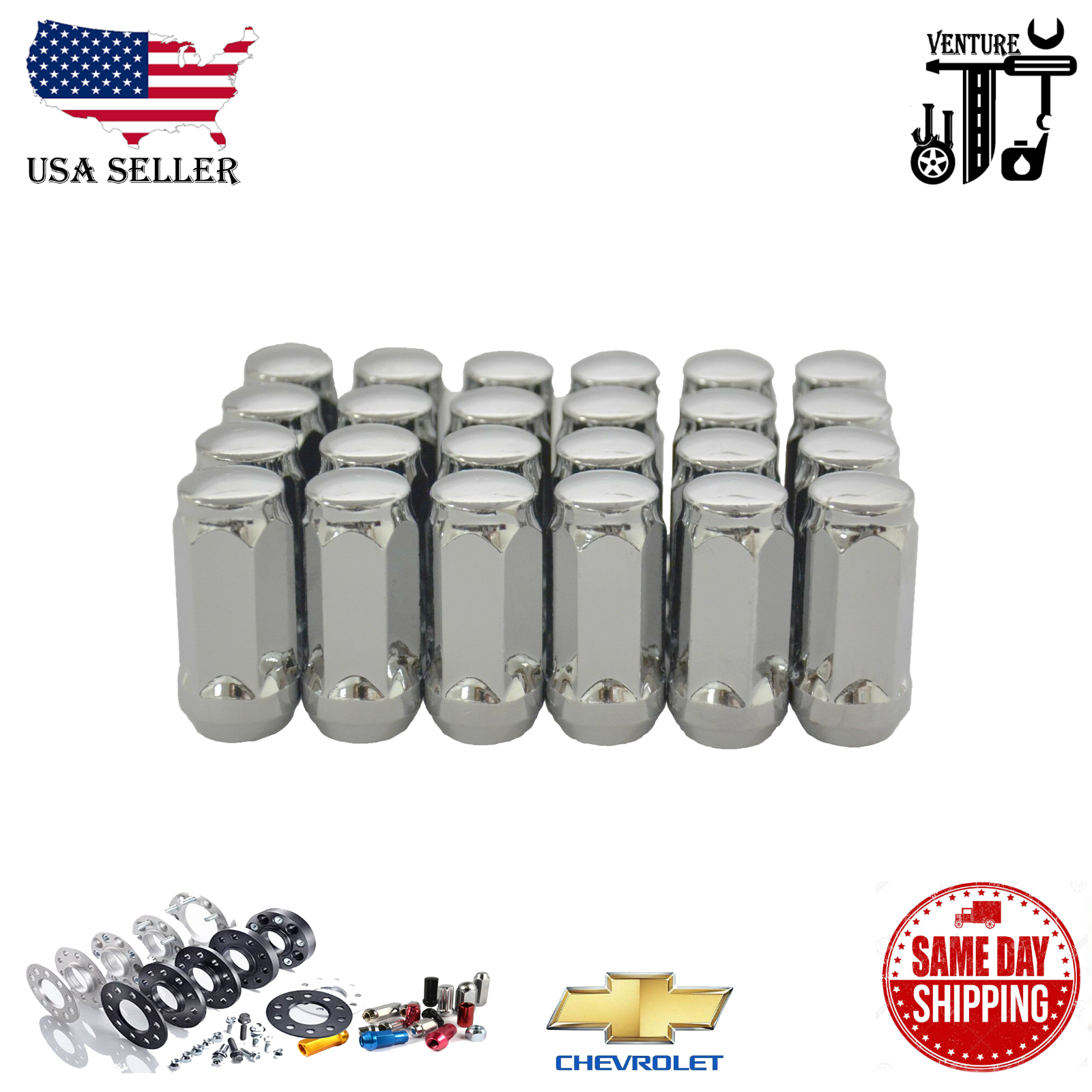 24PCS CHROME 14X1.5 ACORN LUG NUTS 2" TALL FOR CHEVROLET | eBay