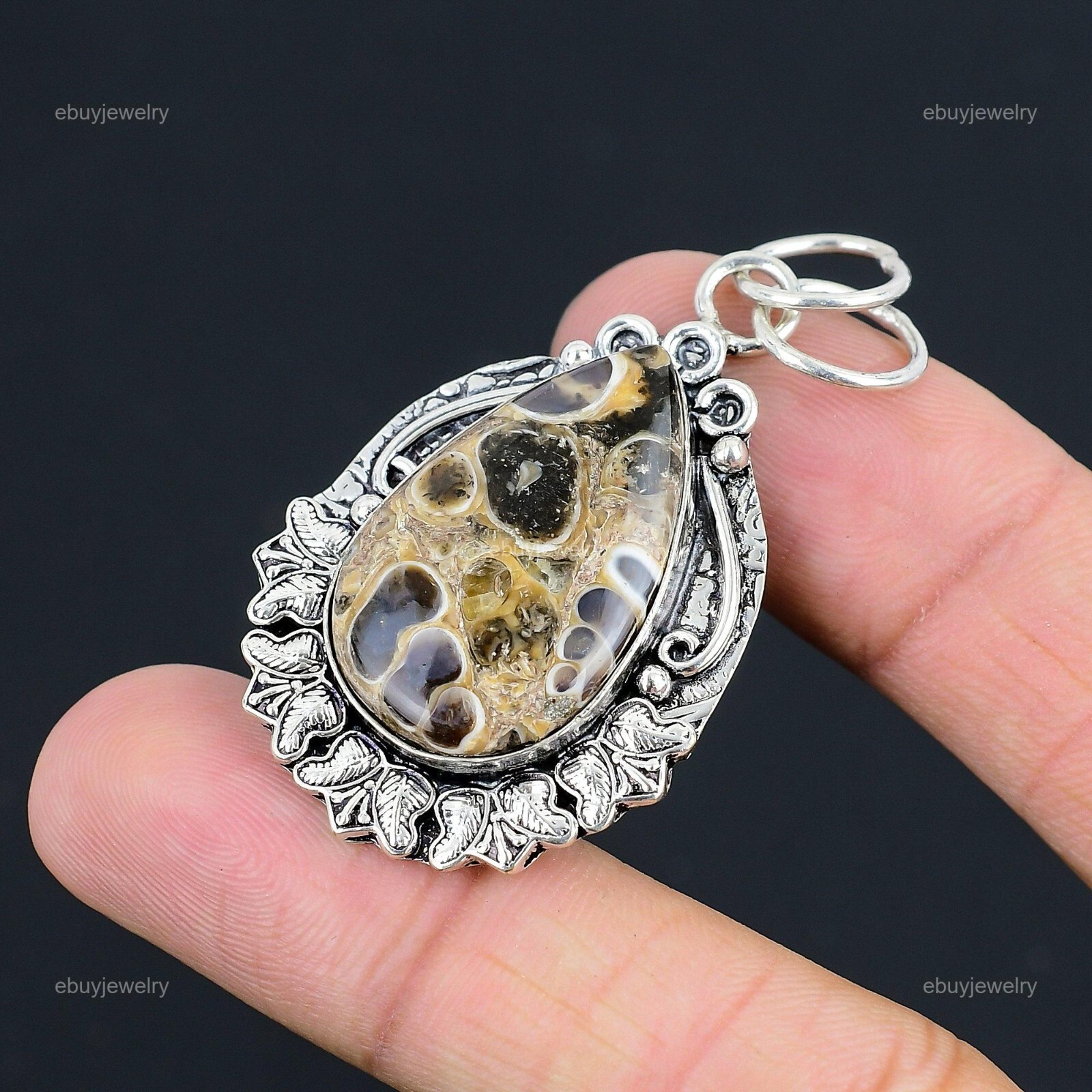 Natural Turritella Agate Gemstone Jewelry 925 Sterling Silver Pendant ...