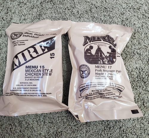 Military MRE Two Individual Meals- Menu 15 And 17 Date Codes Are Pictured | eBay