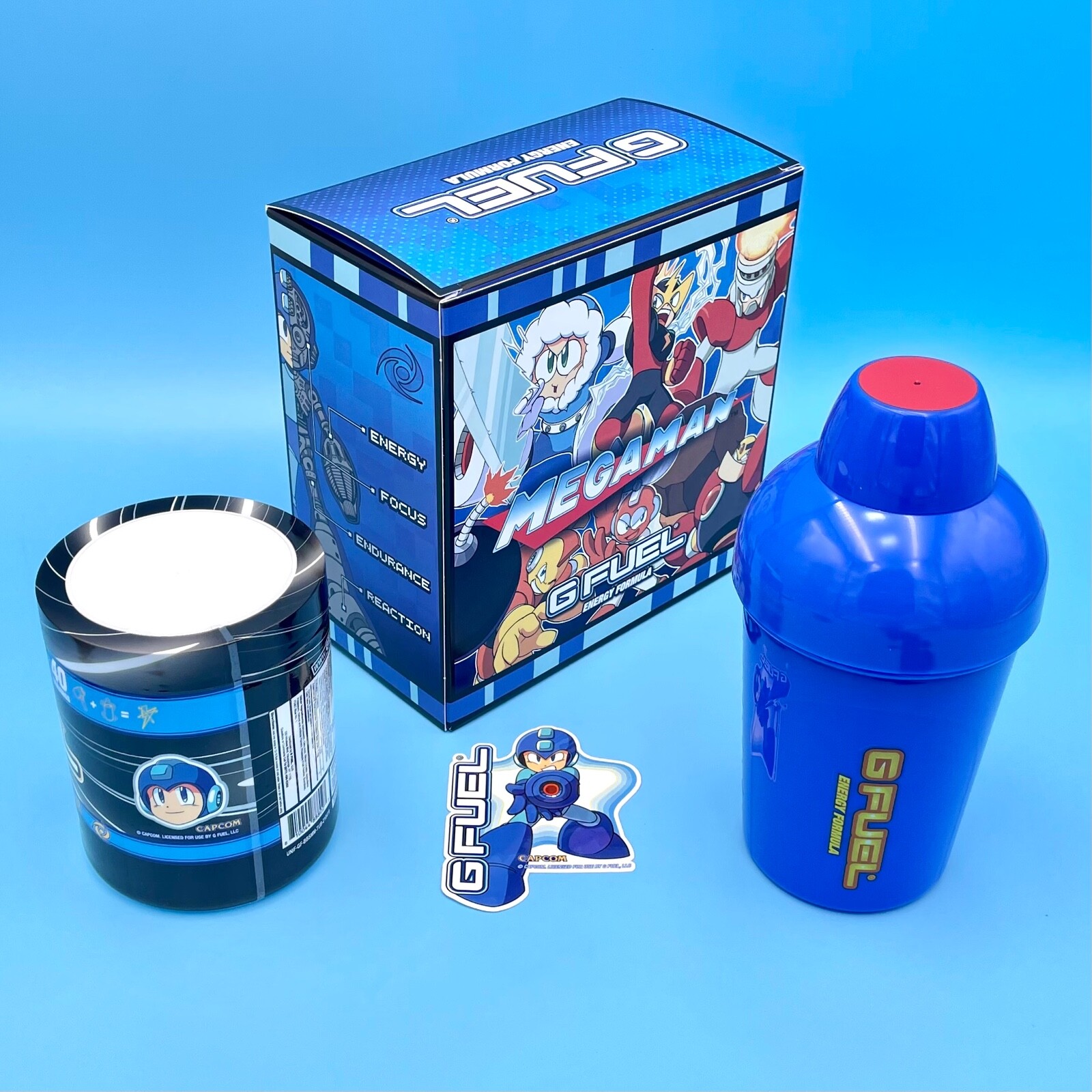 G Fuel Mega Man Blue Bomber Slushee Collector's Box + Mega Buster Gun ...