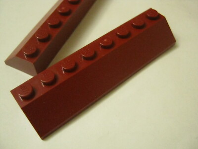 Lego Lot Of 2 Dark Red 2x8 Side Sloped Castle Bricks, 45°, 4445 (028 ...