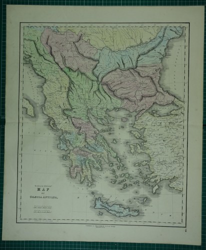 1850 LARGE ANCIENT MAP ~ GRAECIA ANTIQUA GREECE CRETA MACEDONIA THRACIA ...