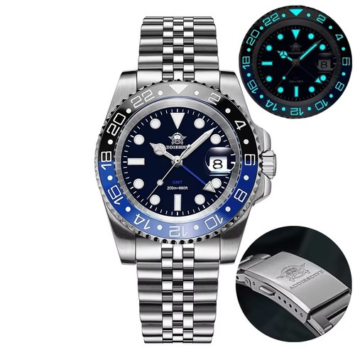 40MM ADDIESDIVE Men's GMT Quartz Watch Luxury 200M Waterproof Stainless ...