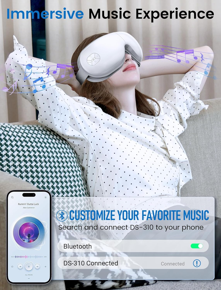 Eye Massager with Bluetooth Music, Heat Therapy, Air Pressure ...