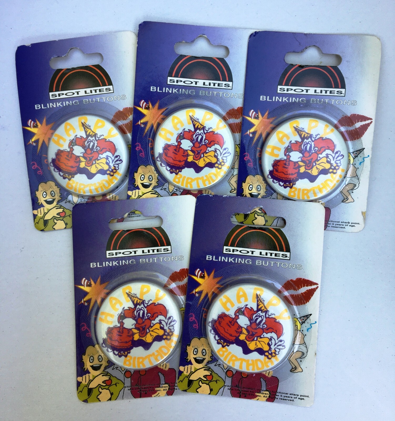 Yellow HAPPY BIRTHDAY Clown Blinking Buttons Badges LOT OF 5 - Party ...