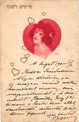 Art Nouveau, Carl Jozsa, Young Lady in a Heart, 1901, Vintage Postard ...