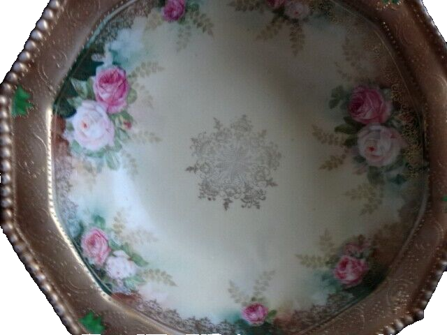 Antique RS Prussia Rose Design Gold Gilt Beaded Edge Footed 7.5 in ...