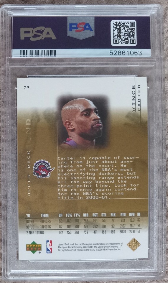 2000 UD Black Diamond Gold Vince Carter /500 PSA 10 Toronto Raptors POP ...