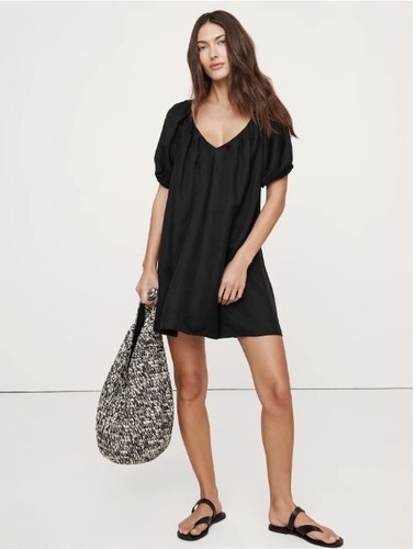 Banana Republic Women's NWT Viscose-Linen Mini Dress Large Tall/ Black ...