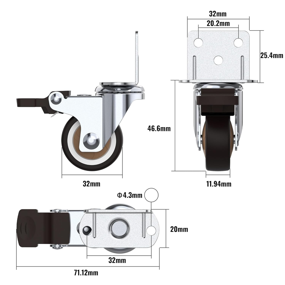 Side Mount Casters Wheels 32 Mm with Heavy Duty Thickened L Shaped ...