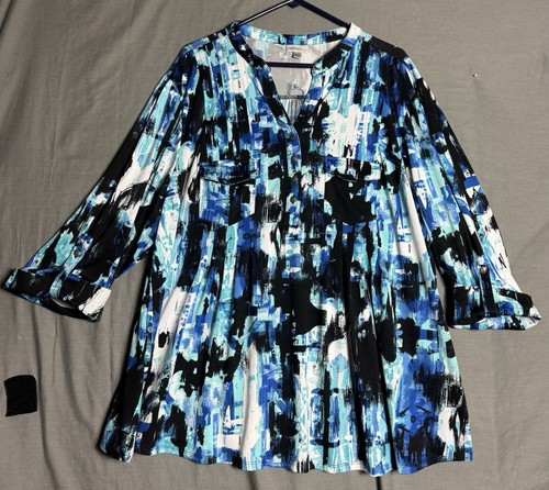 Avenue Top Plus Size 26/28 Moody Plaid Roll Tab Sleeve Mom Grandma ...