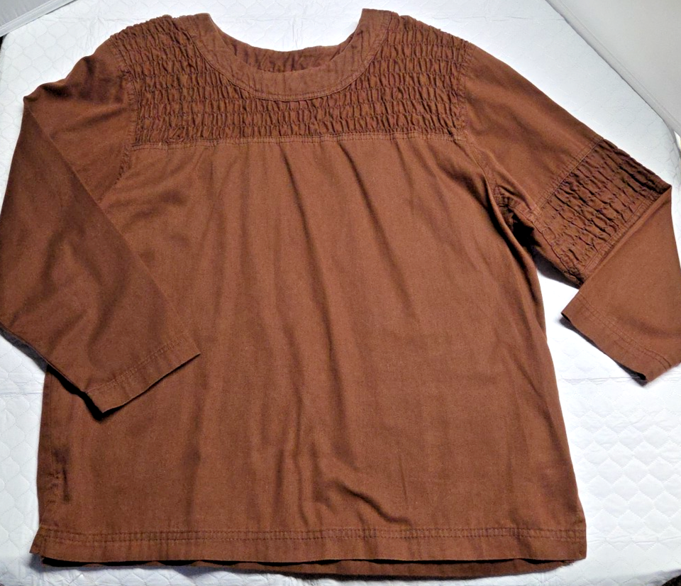 Gene Ewing Bis Bis Top Shirt Wrinkle Rich Denim Brown L Round Neck ...