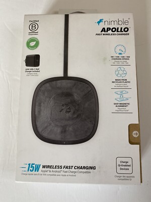 Nimble Apollo 15W Fast Wireless Charger for Apple & Android Black NIB ...