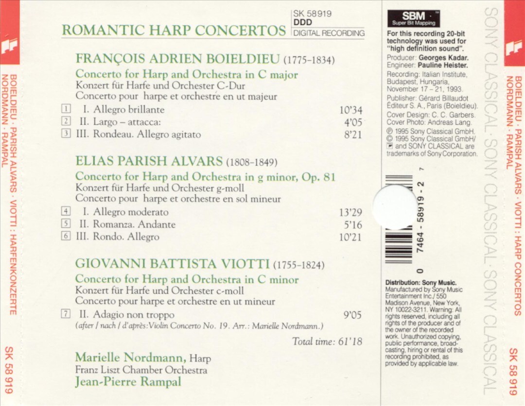 MARIELLE NORDMANN ROMANTIC HARP CONCERTOS NEW CD 74645891927| eBay