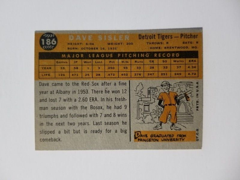 DAVE SISLER 1960 TOPPS BASEBALL CARD #186 DETROIT TIGERS | eBay
