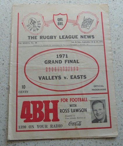 EASTS VS VALLEYS RARE 1971 BRL RUGBY LEAGUE GRAND FINAL PROGRAMME! QRL ...