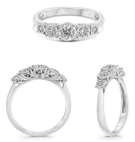 .36CT DIAMOND 14KT WHITE GOLD ROUND 5 STONE GRADUATING FILIGREE ANNIVERSARY RING | eBay