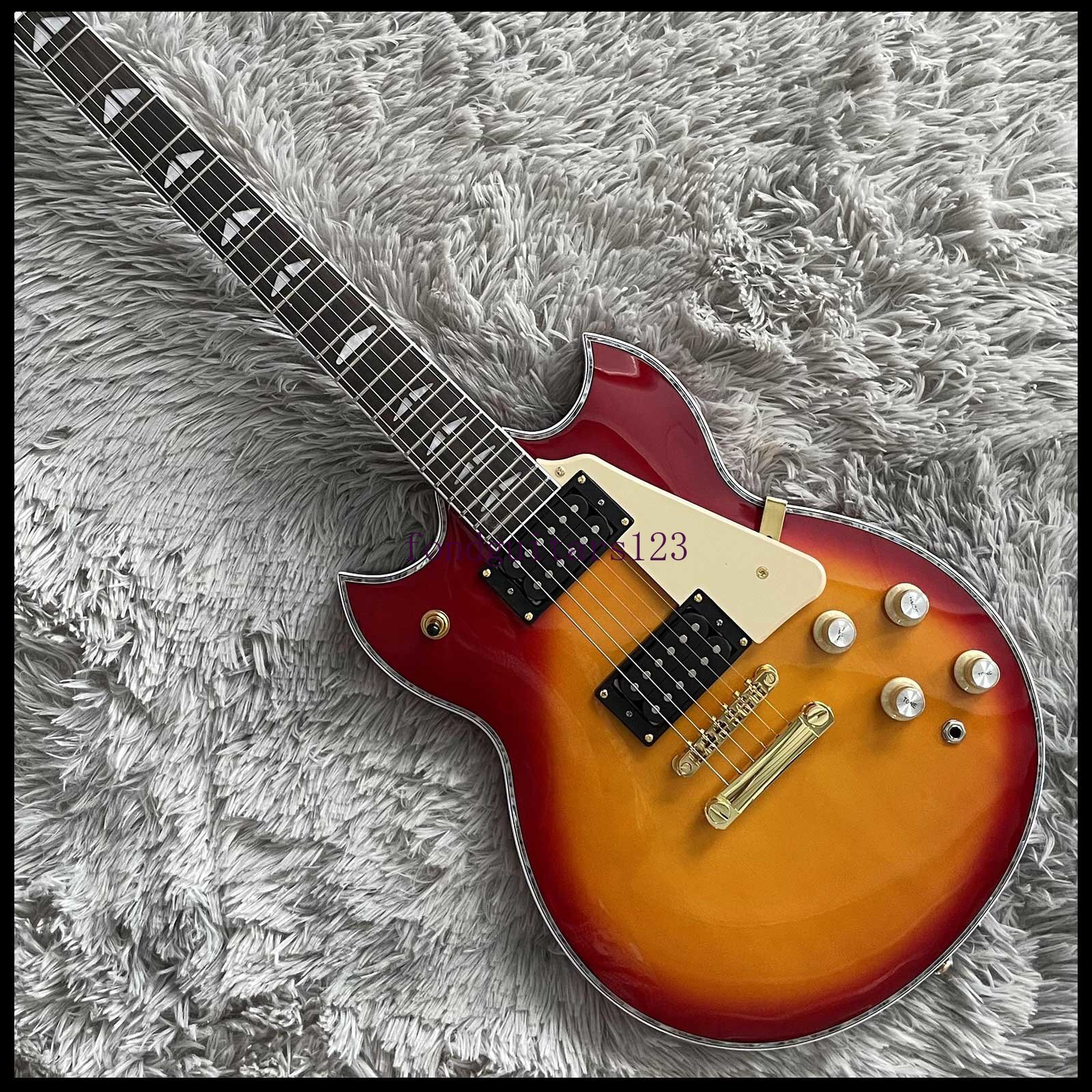 Solid Body Modern Electric Guitar Gold Hardware Cherry Sunburst Color ...