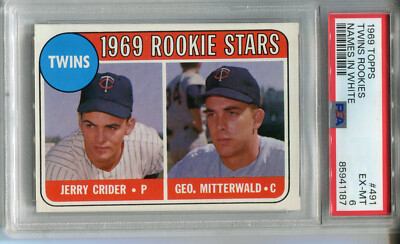 1969 Topps #491 Jerry Crider/George Mitterwald PSA 6 EX-MT Minnesota ...