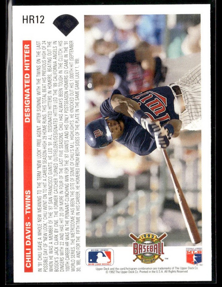 1992 Upper Deck #HR12 Chili Davis Homerun Heroes Baseball Card 1102B | eBay