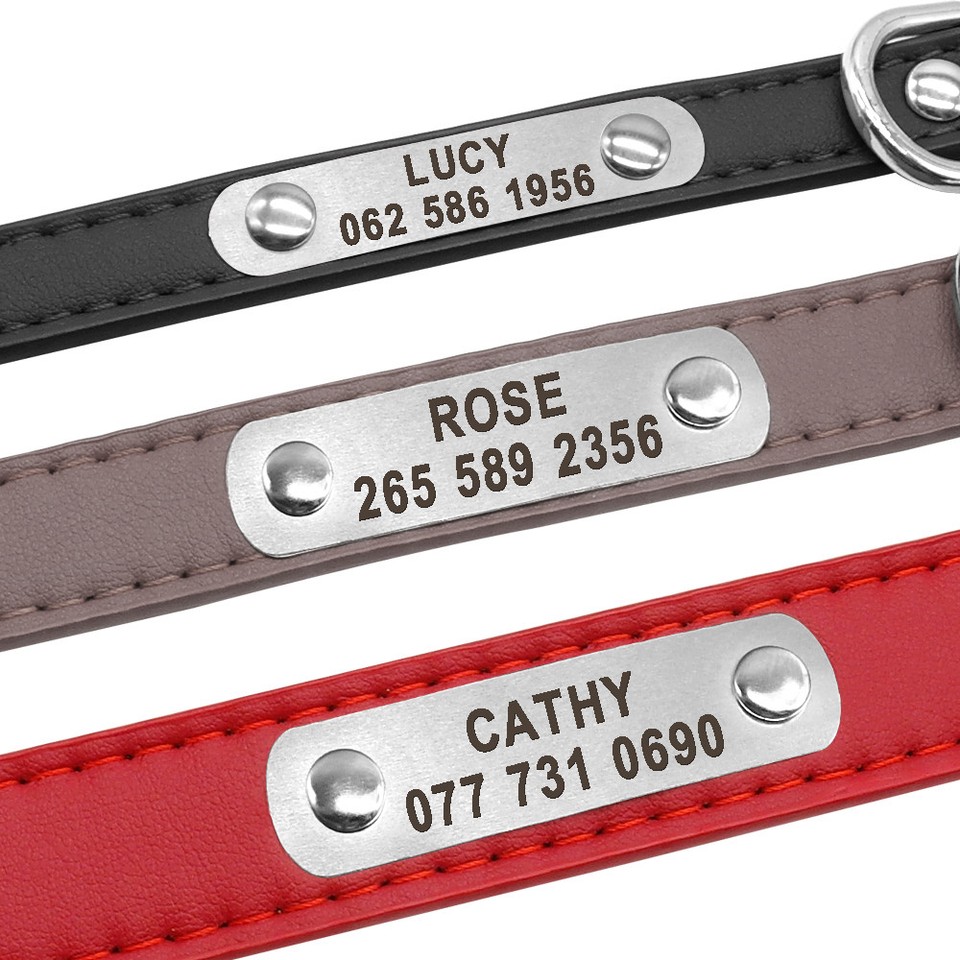 Personalized Dog Collars Leather Adjustable Pet ID Collar Name Engraved ...