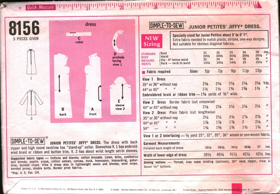 8156 Vintage Simplicity SEWING Pattern Misses 1960s Jiffy Junior Petite Dress 11 | eBay