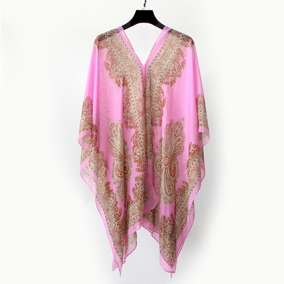 Women Chiffon Blouse Scarf Shawl Printed Sunscreen Sun Protection Shawl ...