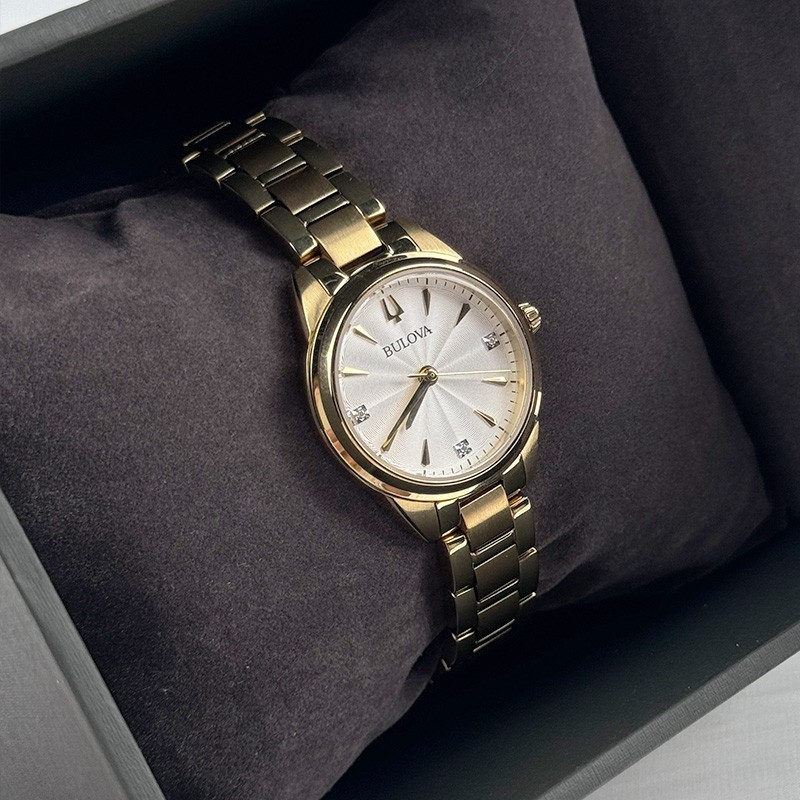 Bulova Sutton Gold Diamond White Dial Stainless Steel Women's Quartz ...