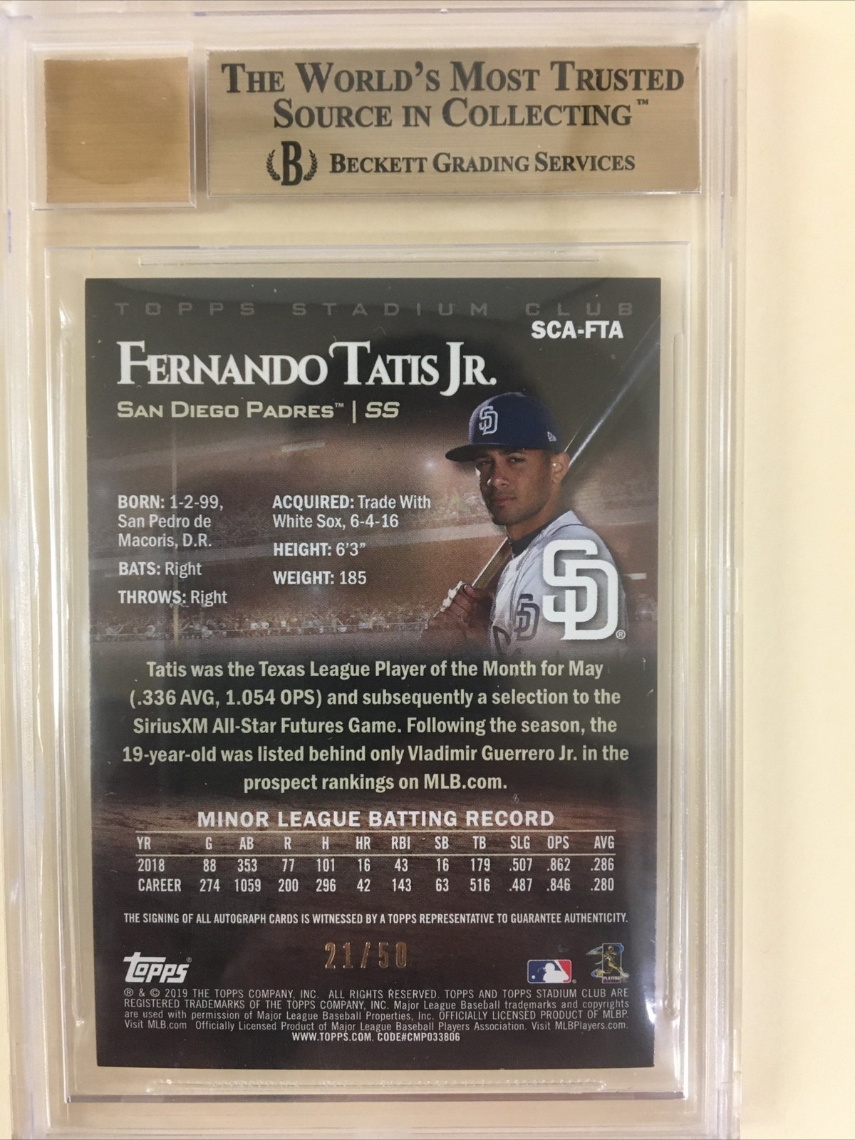Fernando Tatis Jr 2019 Stadium Club Rookie Auto BGS 9.5 /10 Autograph ...