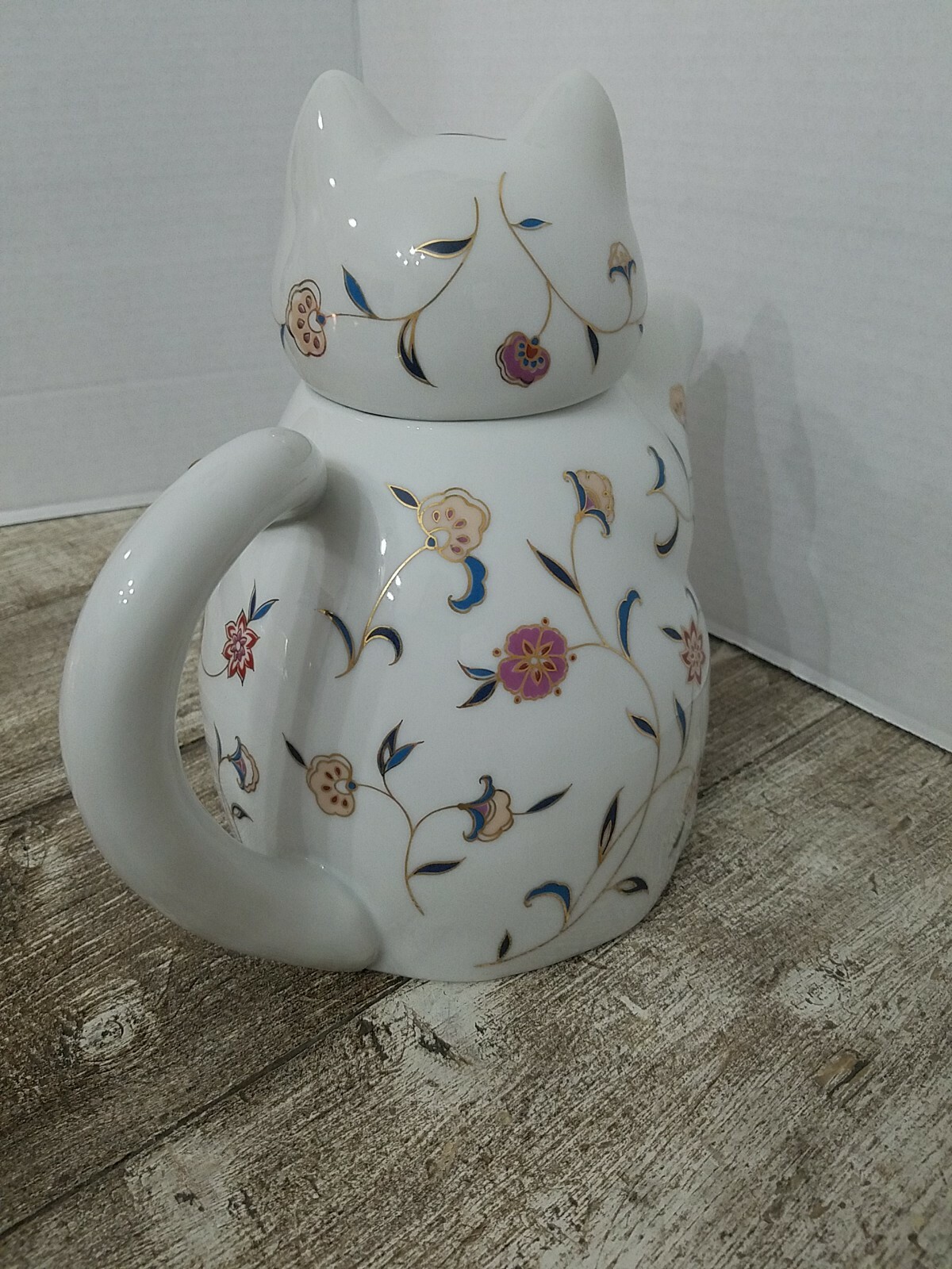 White w/ Gold Floral Kitty Cat Teapot Henriksen Imports Japan | eBay