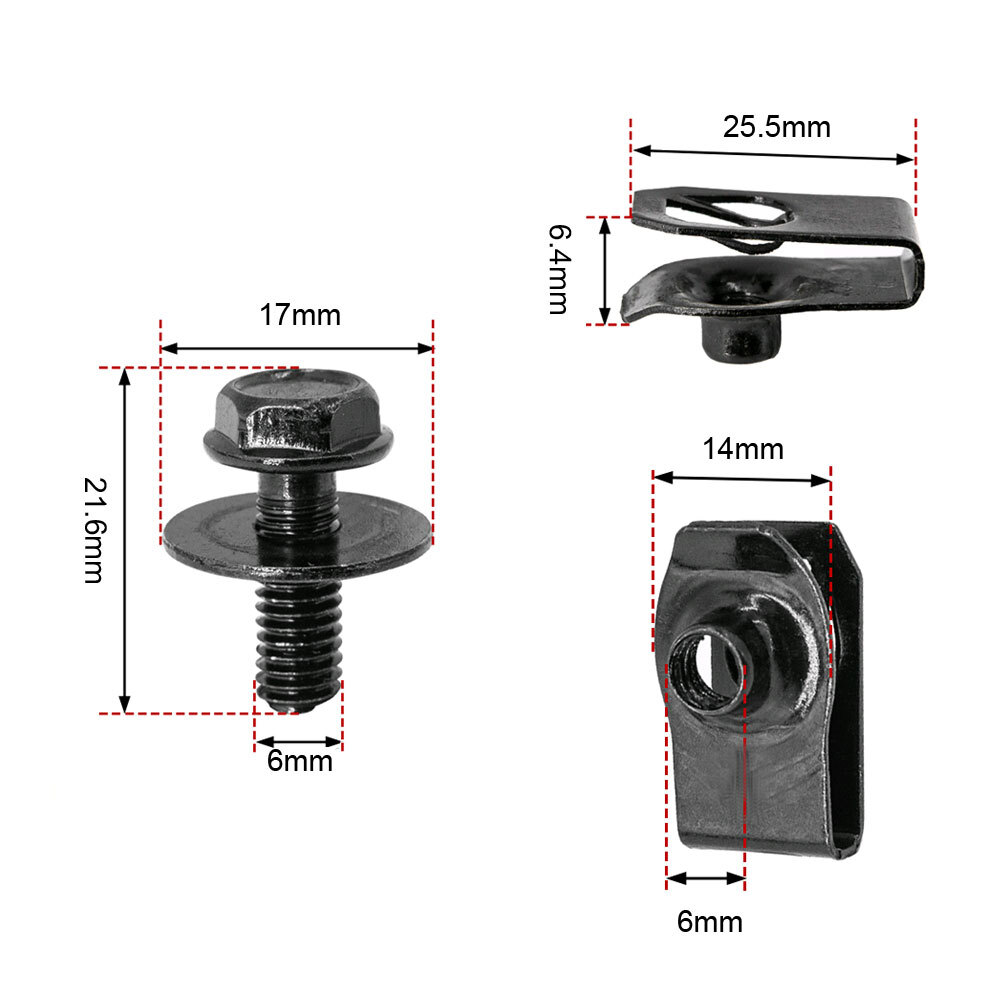 5x Car Body Bolts & U-nut Clip Engine Cover Undertray Splash Shield ...