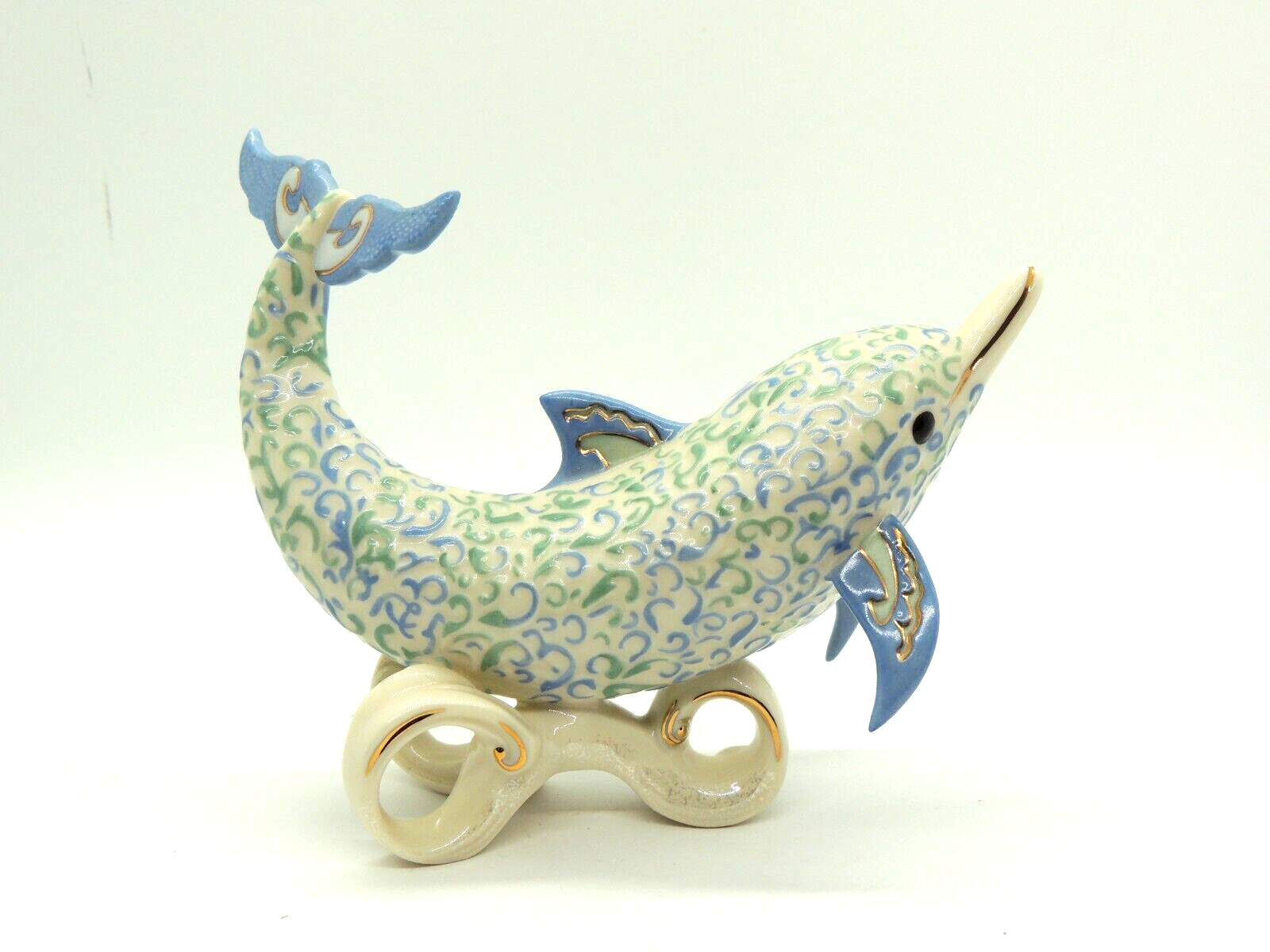 Lenox Deep Sea Dancer Dolphin Sculpture Blue Green Gold Accents Rare ...
