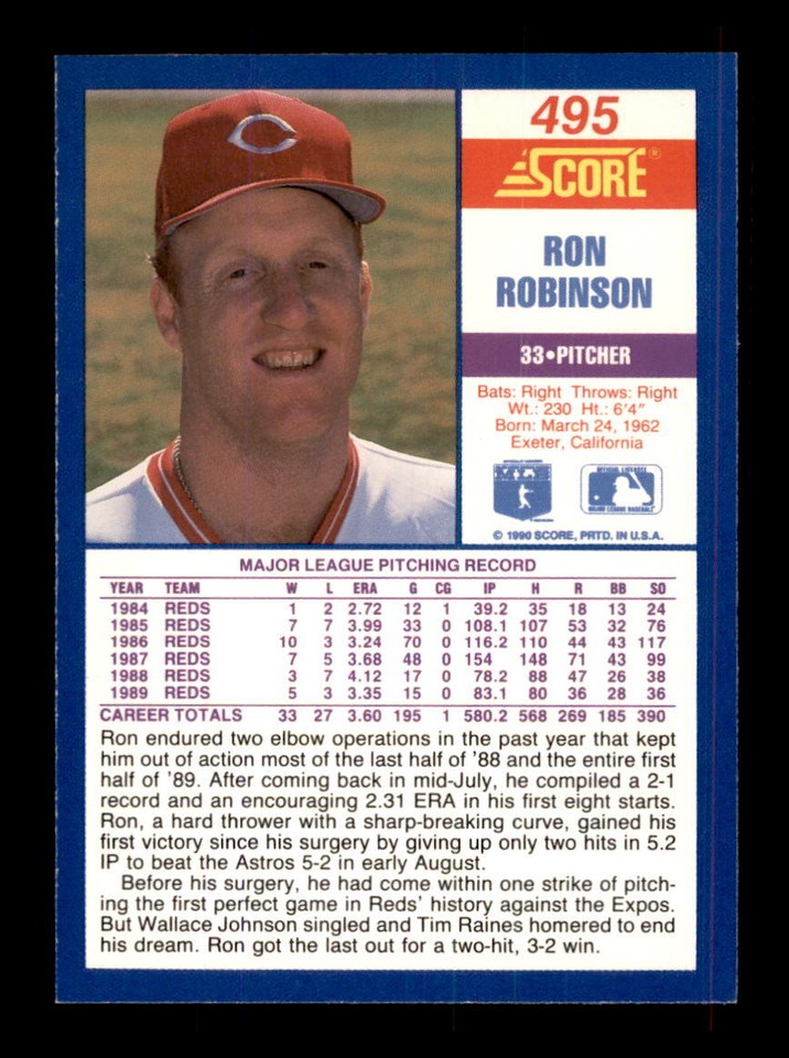 1990 Baseball Score Ron Robinson Cincinnati Reds #495 | eBay