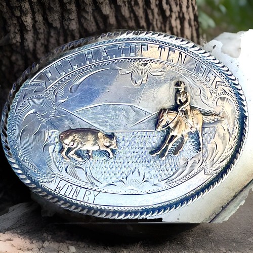 1961 Sterling with 10k Gold Rodeo Belt Buckle Allen Ross Studio City CA ...