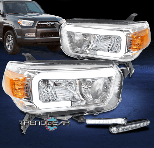 For 2010 2011 2012 2013 Toyota 4Runner LED Tube Chrome Headlights Lamp ...