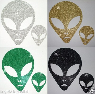 FABRIC GLITTER ALIEN ET FACE IRON-ON HOTFIX DIY TSHIRT TRANSFER ...