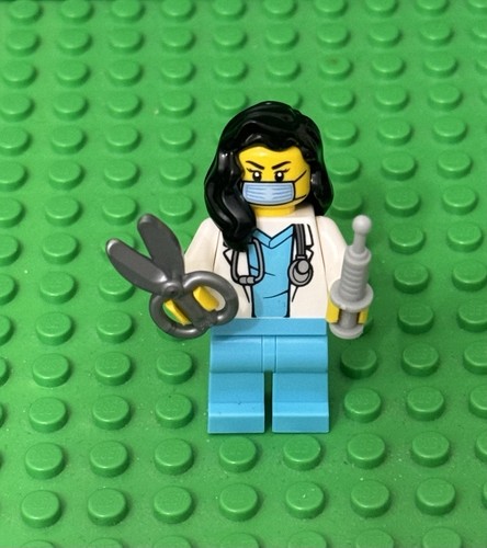 Lego City Female Doctor Nurse W/ Surgical Mask Head,black Hair,scissors ...