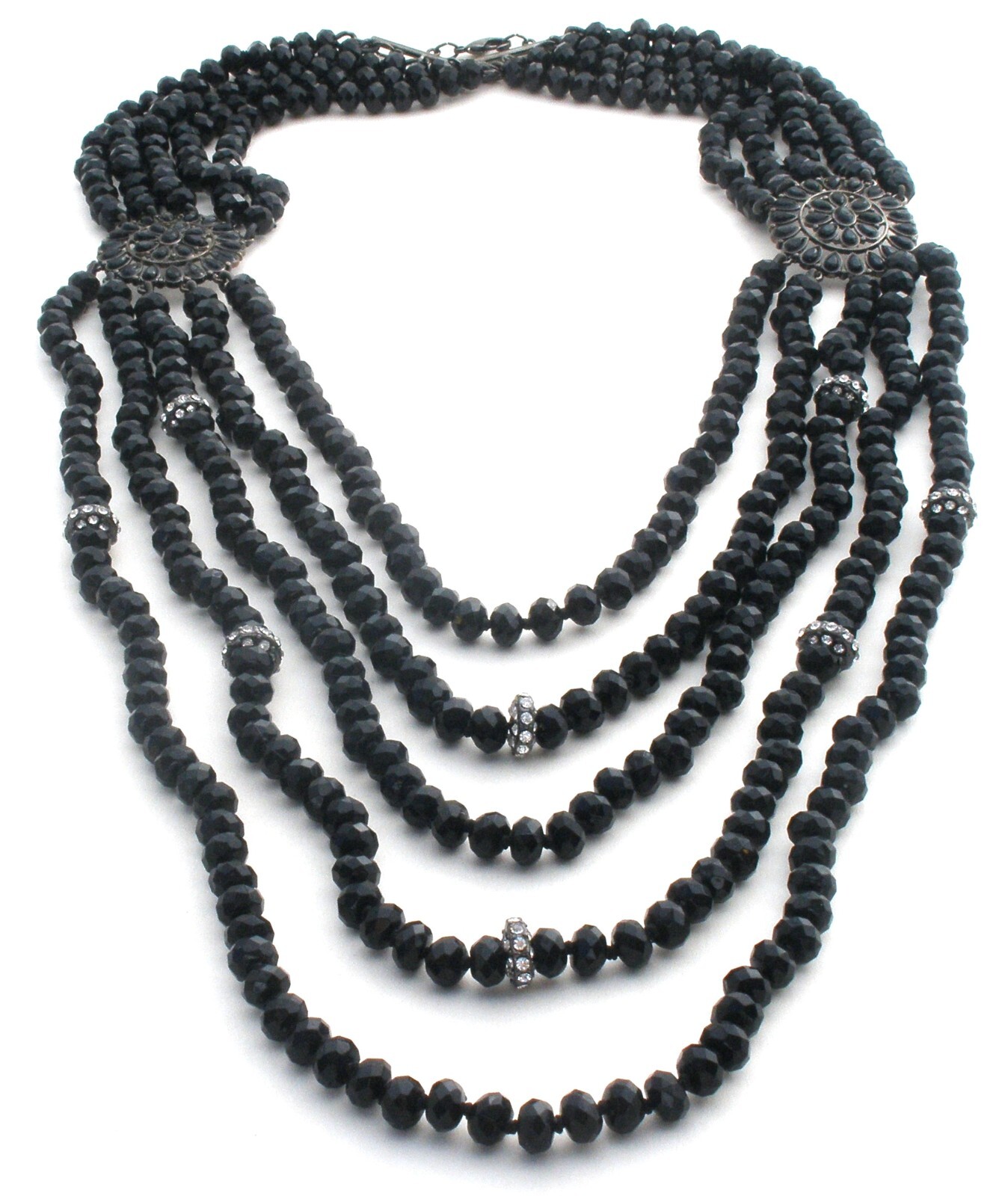 Chaps Black Bead Necklace Runway Statement Jewelry 5 Strands ...