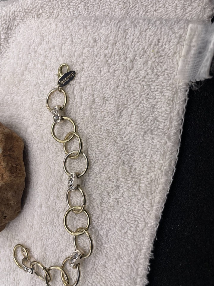 George Gegrge Large Round Clip Link Silver Tone Bracelet Rhinestone Scatter | eBay