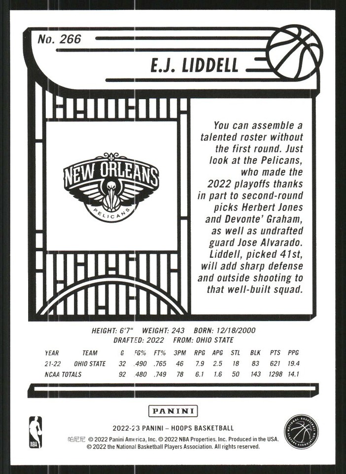 2022-23 Hoops #266 E.J. Liddell Rookie Card | eBay
