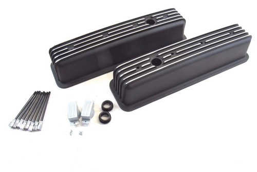 Chevy 305 350 383 Tall Alum Finned Center Bolt Vortec Valve Cover Black ...