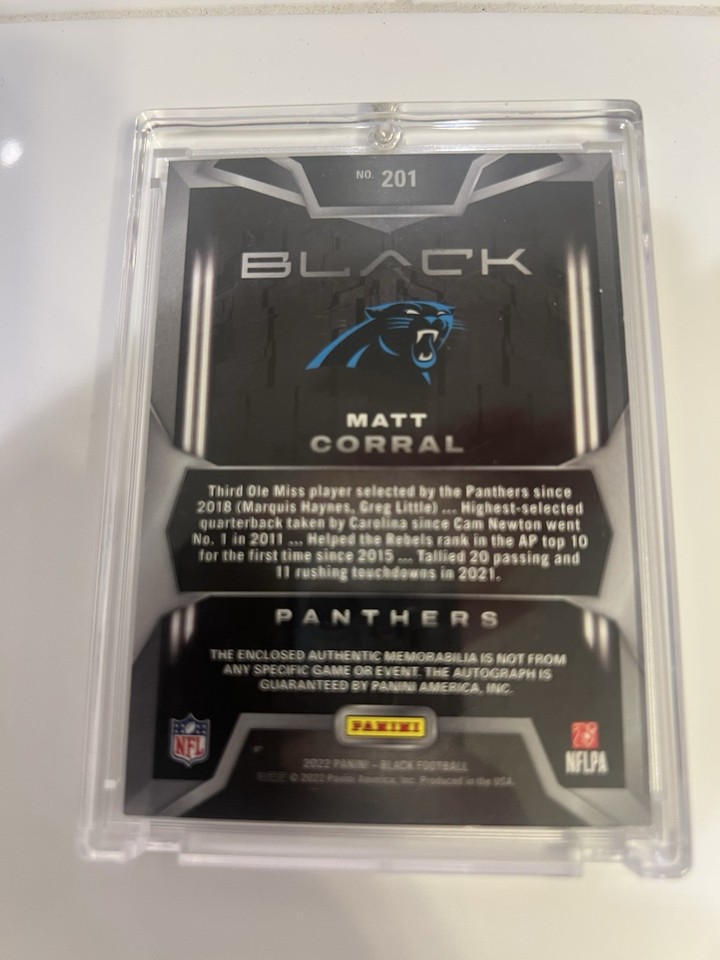 2022 Panini Black - Rookie Patch Autographs Matt Corral #201 11/99 (AU ...